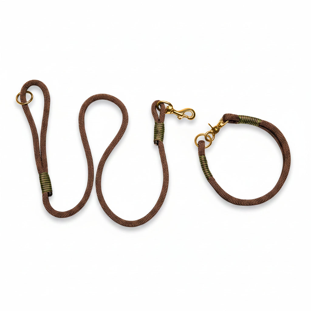 Chocolate Brown Rope Dog Collar | Handmade PPM & Brass – Collared Creatures