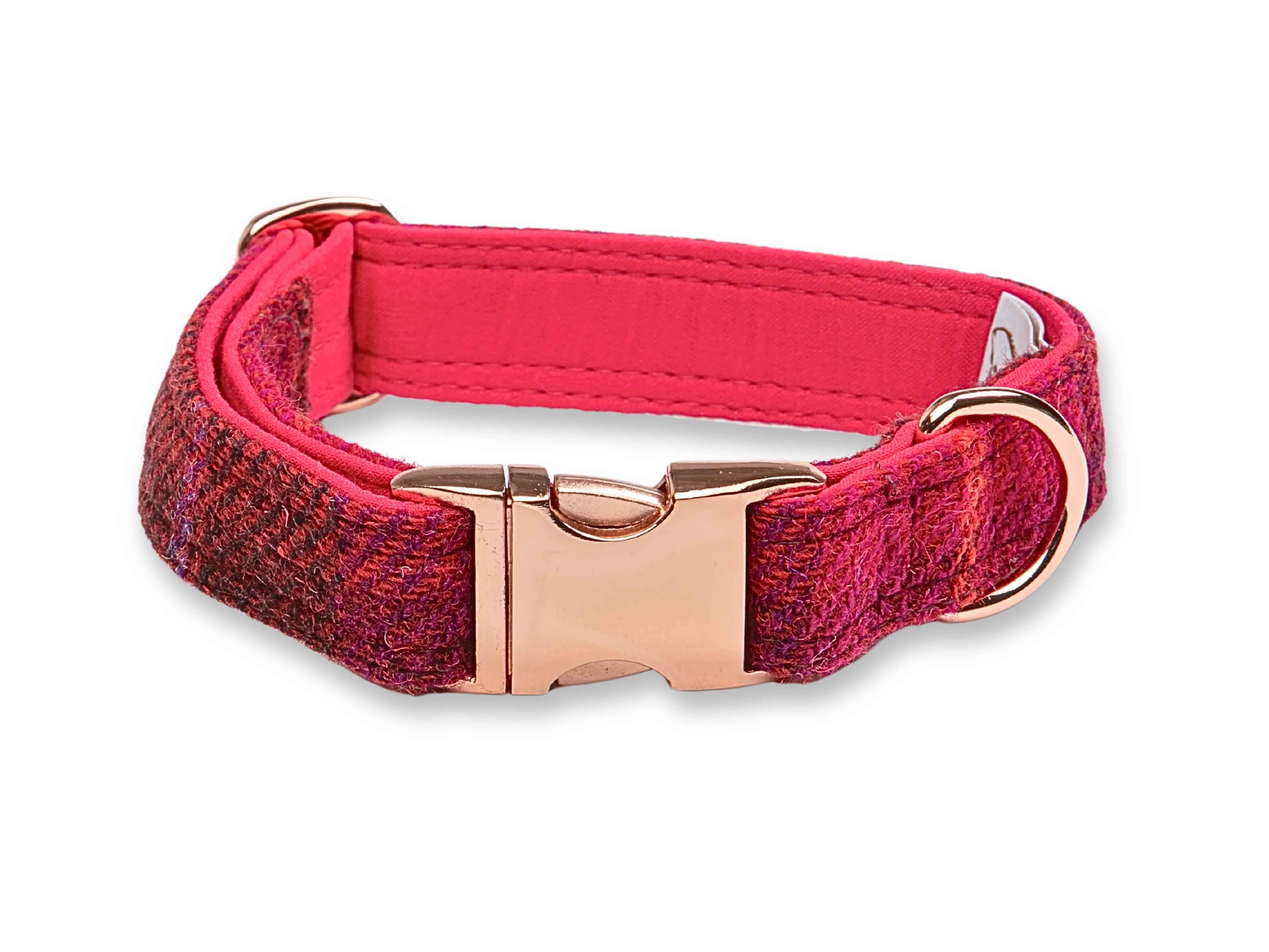 Deep Fushia Check Luxury Harris Tweed Dog Collar - Collared Creatures ...